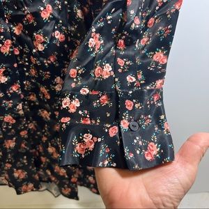 Zara | Dresses | Zara Black Rose Floral Satin Effect Long Sleeve Mini ...